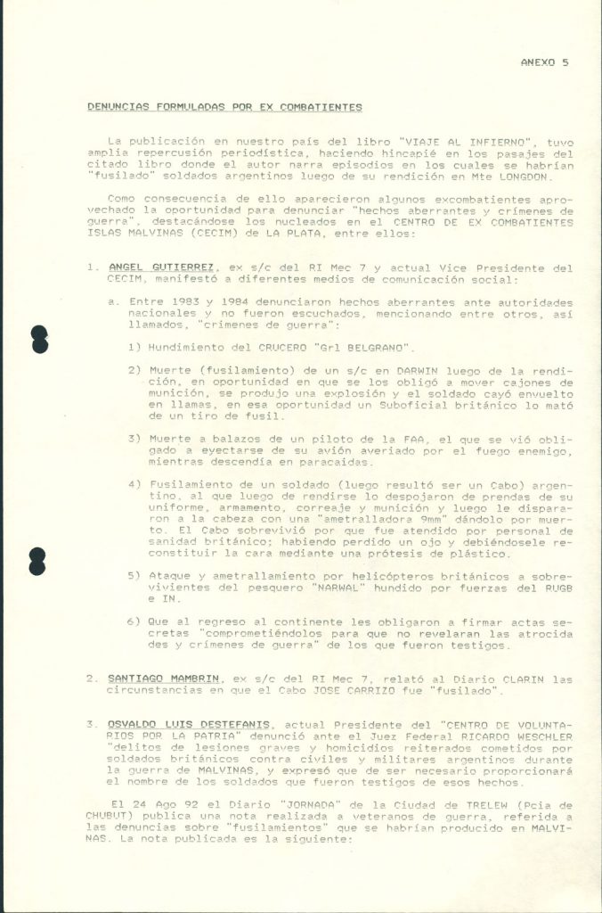 Informe sobre las denuncias de ex combatientes sobre la aplicación de ...